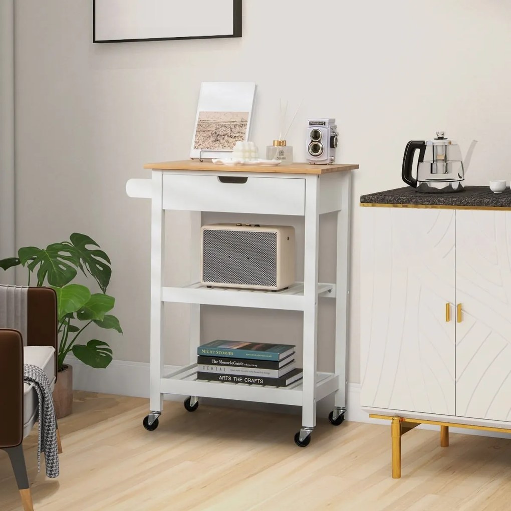 Costway Kuchyňský ostrov Bamboo Kitchen Island s výsuvnou zásuvkou a bočním