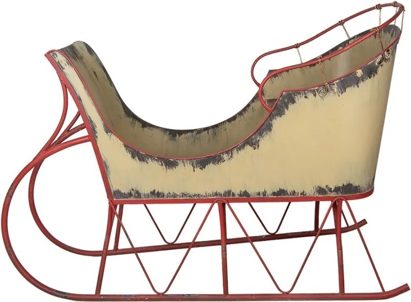 Veliké béžovo-červené kovové sáně Christmas Sleigh - 156*73*104 cm