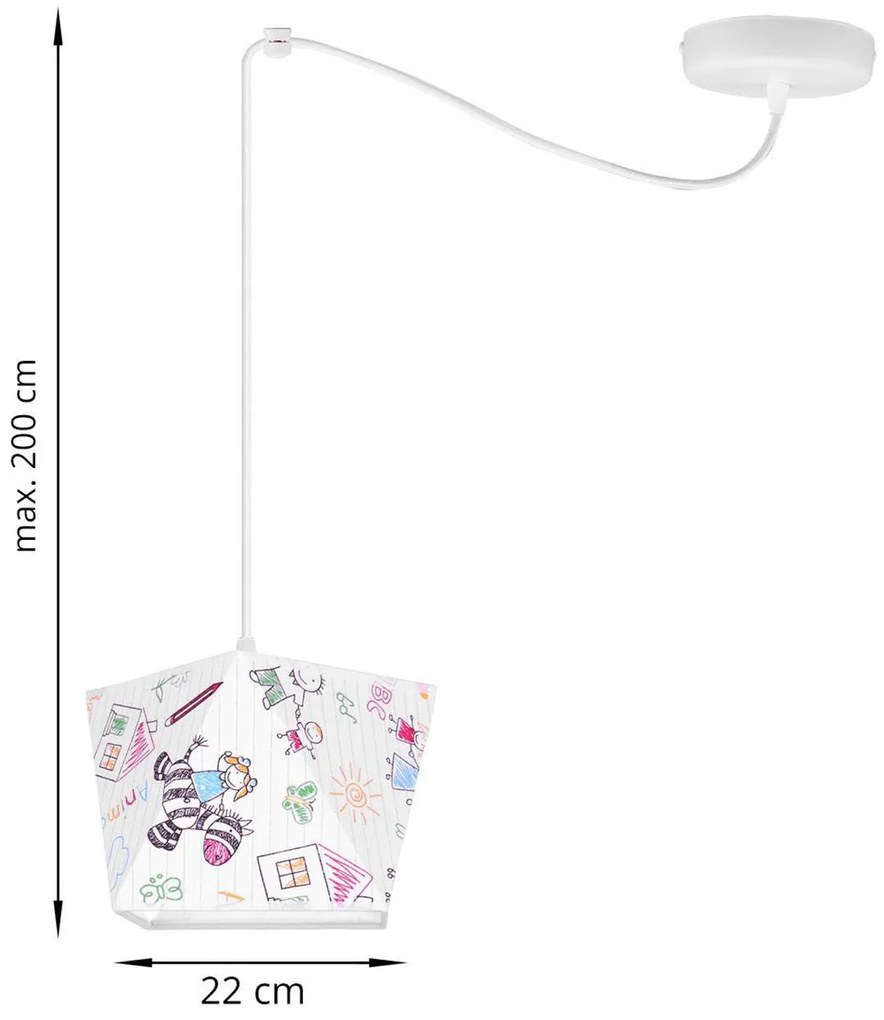 Dětské závěsné svítidlo Diamond Spider, 1x bílé textilní stínítko se vzorem