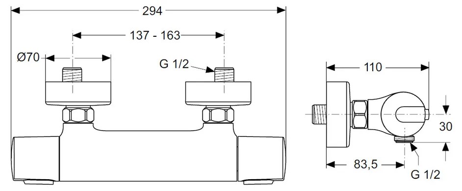 Ideal Standard - CERATHERM 100 sprchová baterie nástěnná termostatická, chrom A4618AA