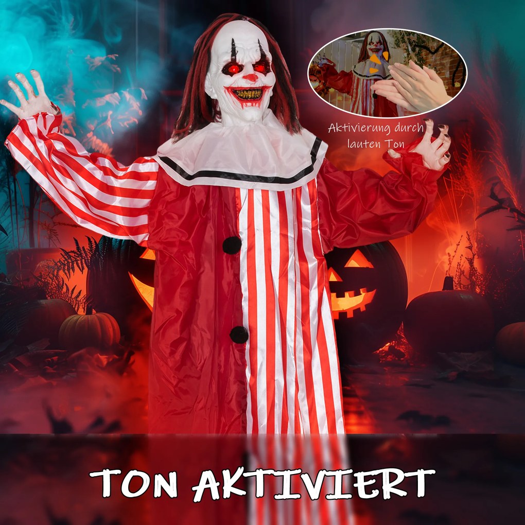 Outsunny 165 cm Halloween dekorace Halloween klaun s LED světly, zvuková funkce, efekty těla