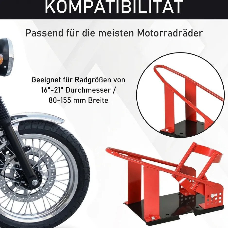 HOMCOM Univerzální motoservisní stojan s nastavitelnou délkou, gumovými koncovkami a kovovou konstrukcí, nosnost 450 kg pro údržbu, červený