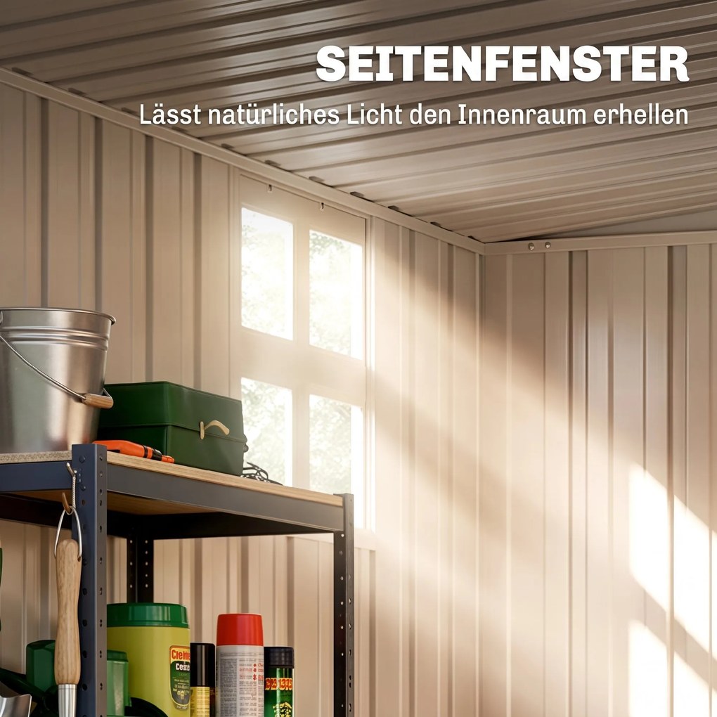 Outsunny Kovová Kůlna na Nářadí 2.7m² 128x231x181cm Se Šikmou Střechou, Okno, Zámek, Voděodolná Exteriérová Kůlna pro Zahradní Prostor Tmavě Šedá