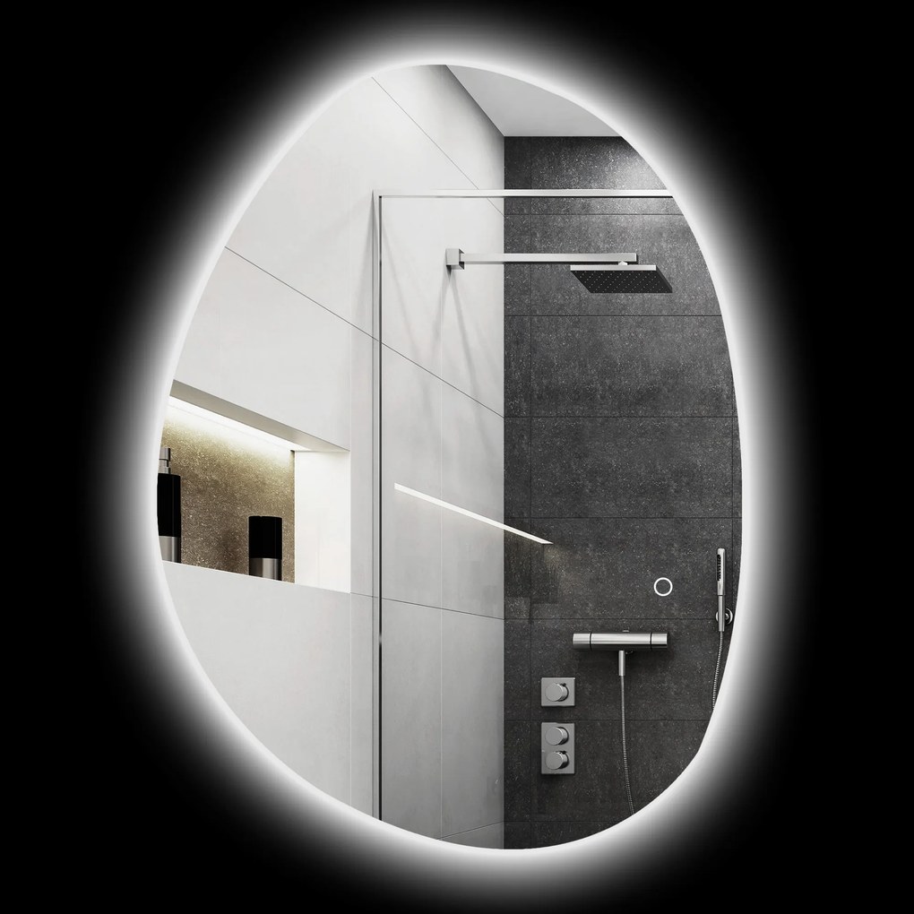 HOMCOM Koupelnové zrcadlo s LED osvětlením a nastavitelnou barvou a teplotou, z tvrzeného skla, 80x5x60 cm, stříbrná