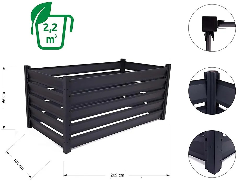 Kompostér Trestles KOMP12 2100x1100x1000 mm, 2200 l, černý