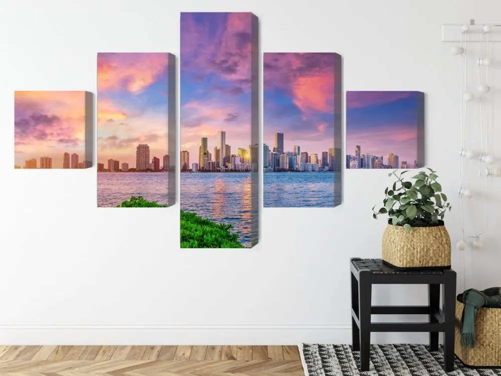 Vícedílný obraz Panorama Miami Při Západu Slunce Nedostatek Nedostatek Přírodní plátno 150x90