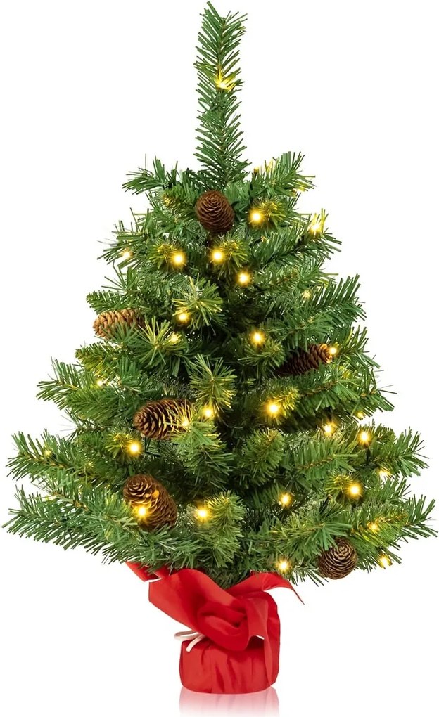 Costway 64 cm velký osvětlený mini vánoční stromek na stůl s 50 zelenými LED