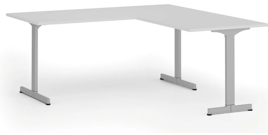 Rohový kancelářský stůl PRIMO BETA L, 180x180 cm, L/P, šedá podnož, bílá