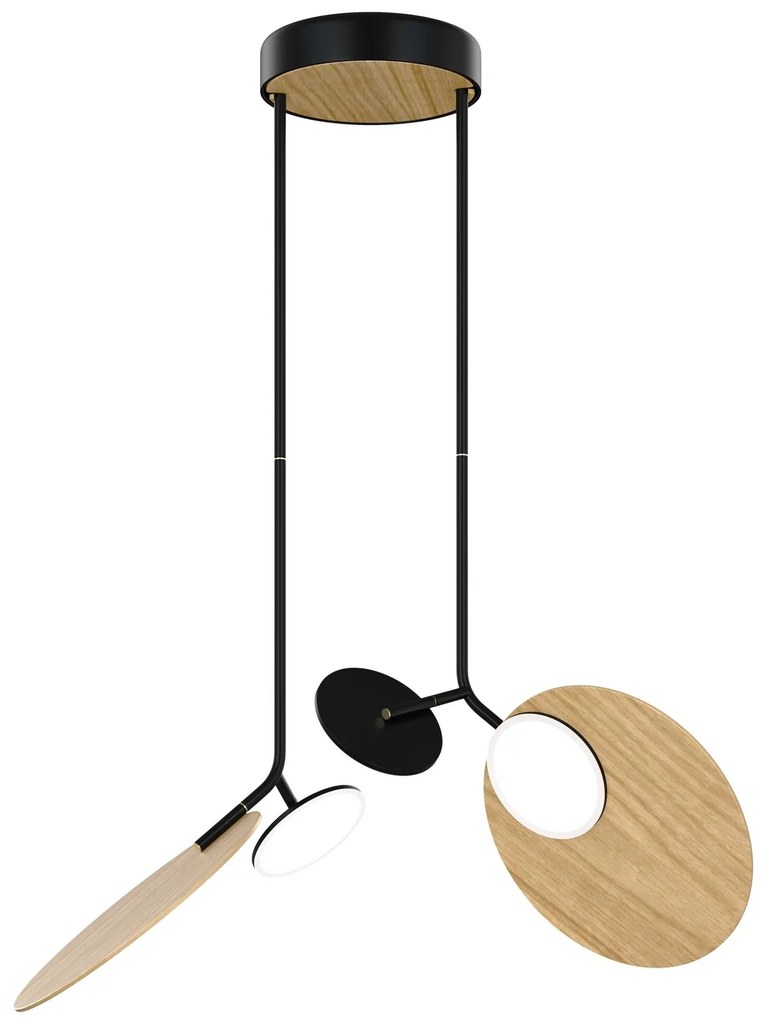 Závěsná lampa Ballon dvojitá, více variant - TUNTO Model: zlatý rám / 24k zlato, černý baldachýn, panel a baldachýn - dubová překližka