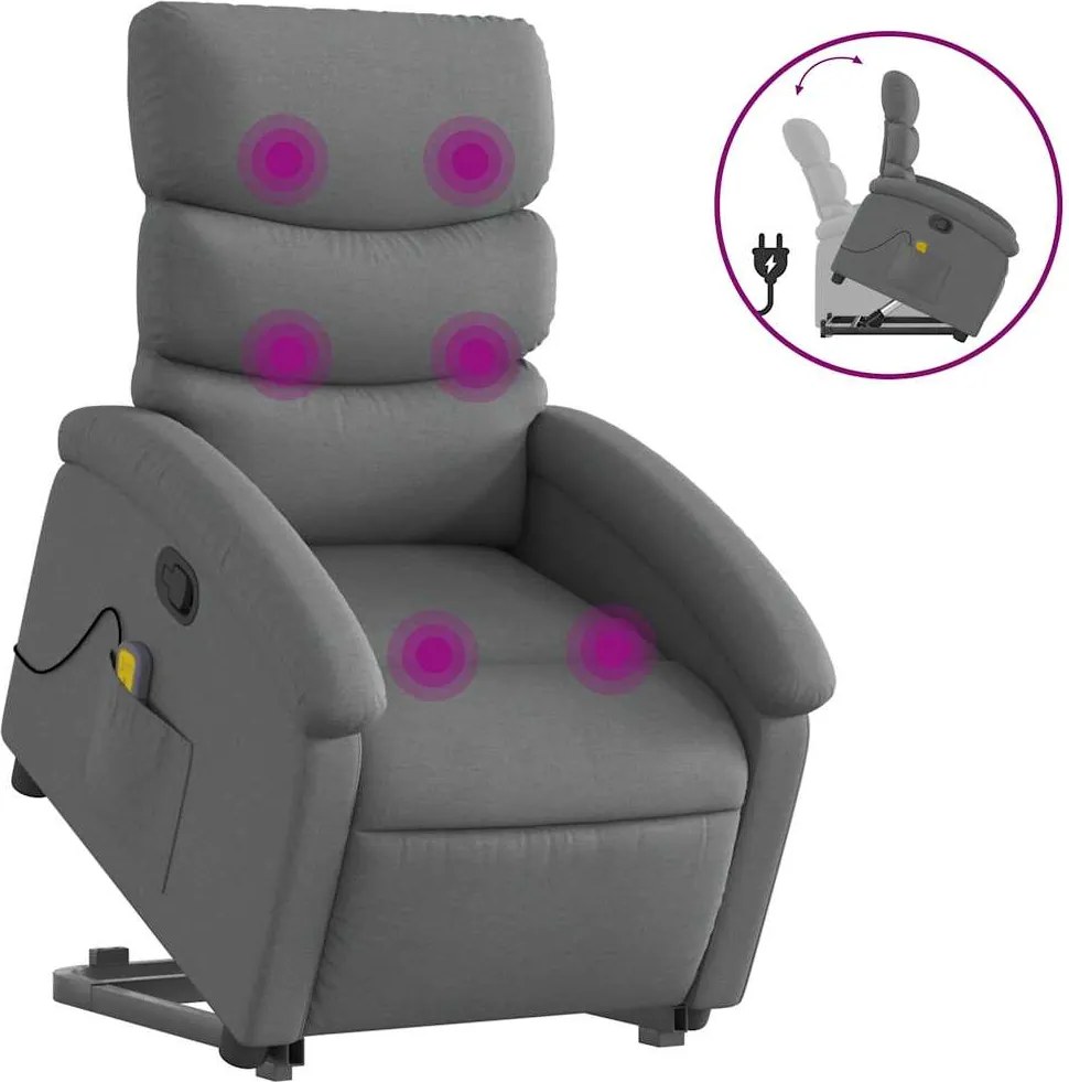 Zvedací masážní polohovací křeslo tmavě šedé textil 3203991