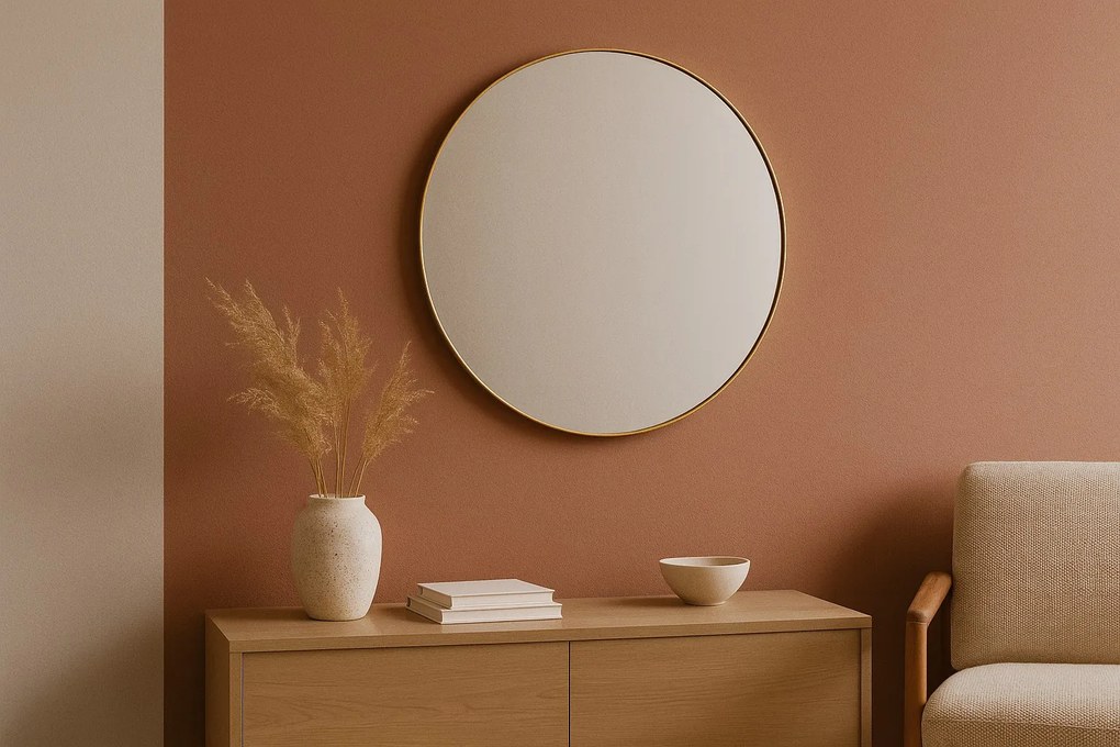 Kulaté zrcadlo NOOR, kovový rám, zlatá barva, Ø 80 cm
