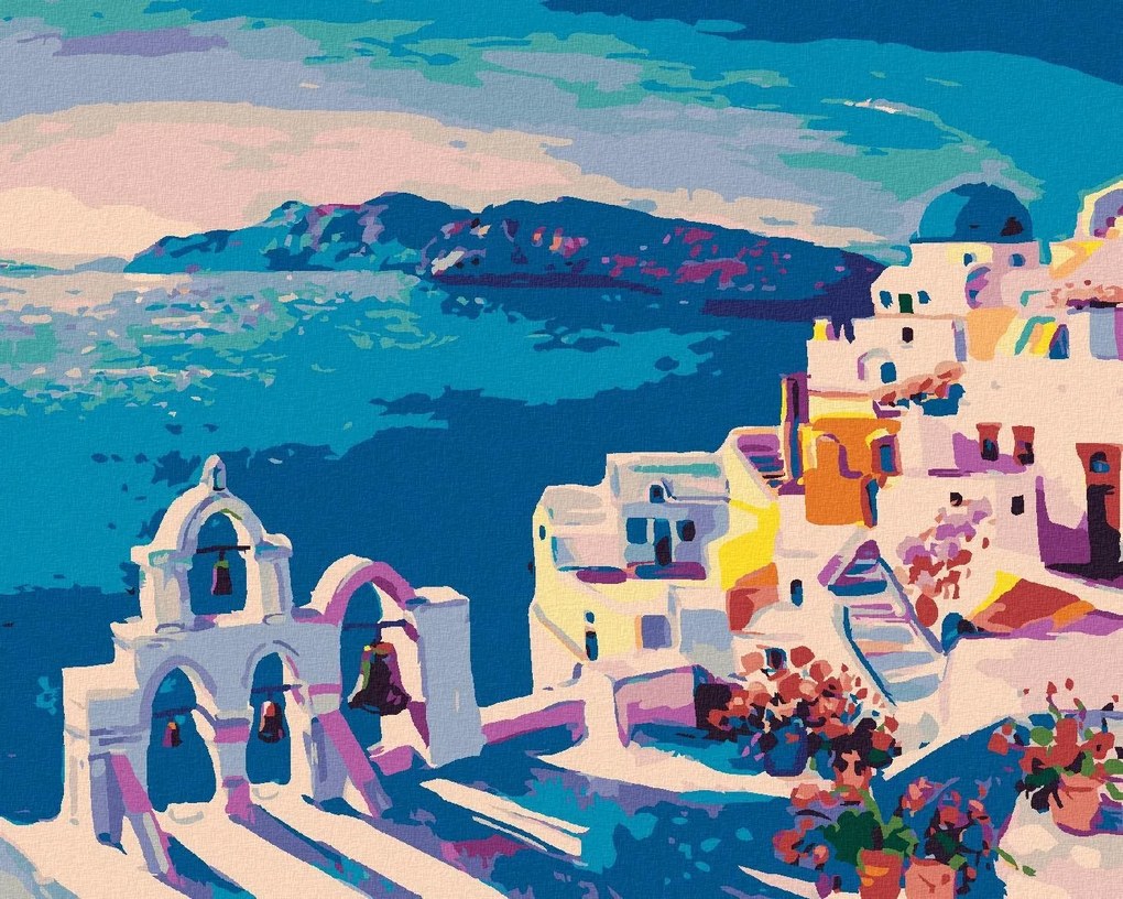 zuty zuty - malování podle čísel - santorini se zvony, 40x50 cm, plátno