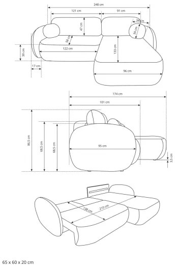 Rohová rozkládací sedací souprava s úložným prostorem do L OLBIA levá béžová