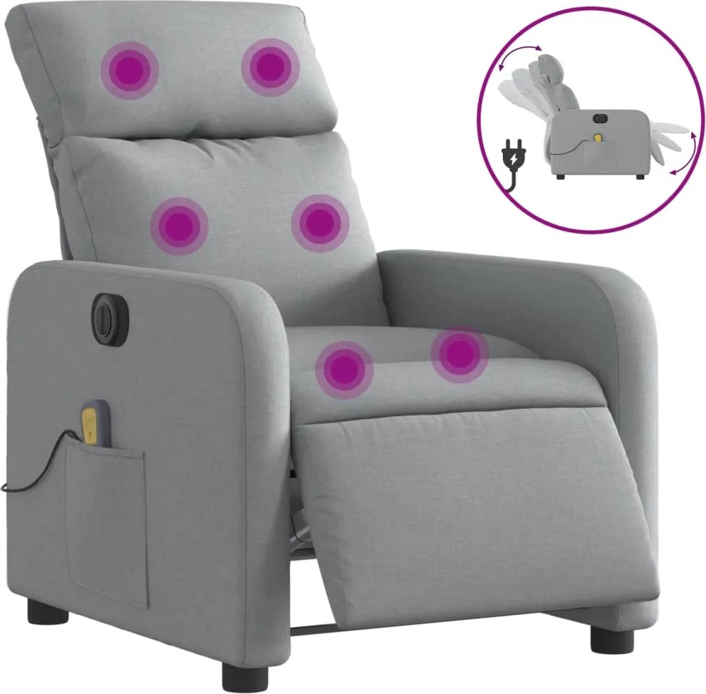 Elektrické masážní polohovací křeslo světle šedé textil 3206690