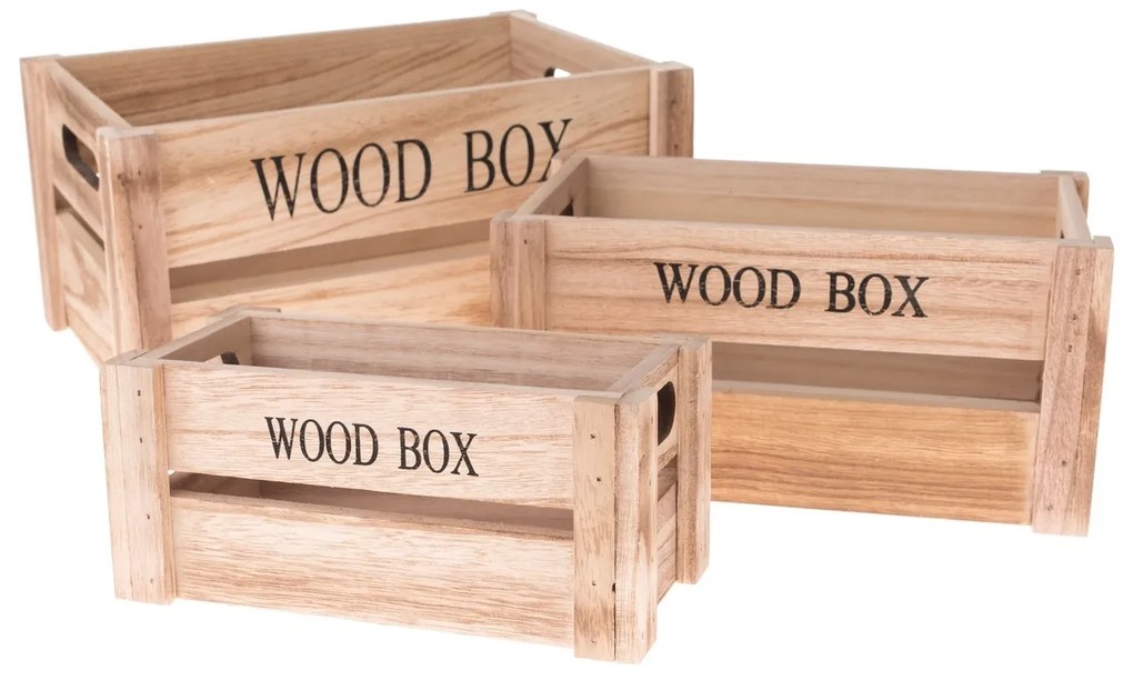 Sada dřevěných bedýnek Wood Box, 3 ks, přírodní