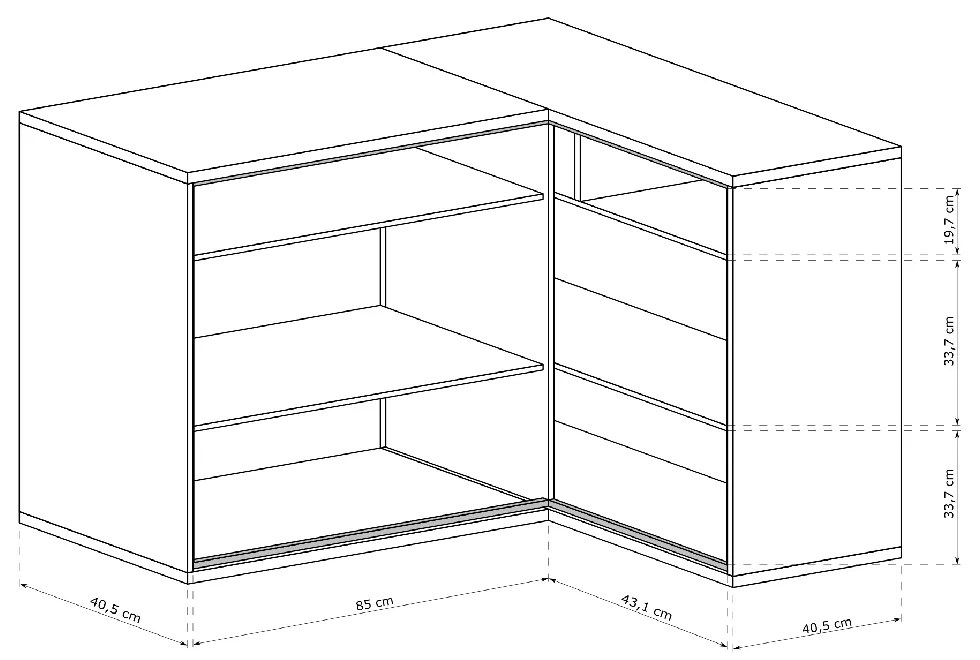 Mediolan - rohová komoda M15 PRAVÁ - natural hikora + dekorační deska