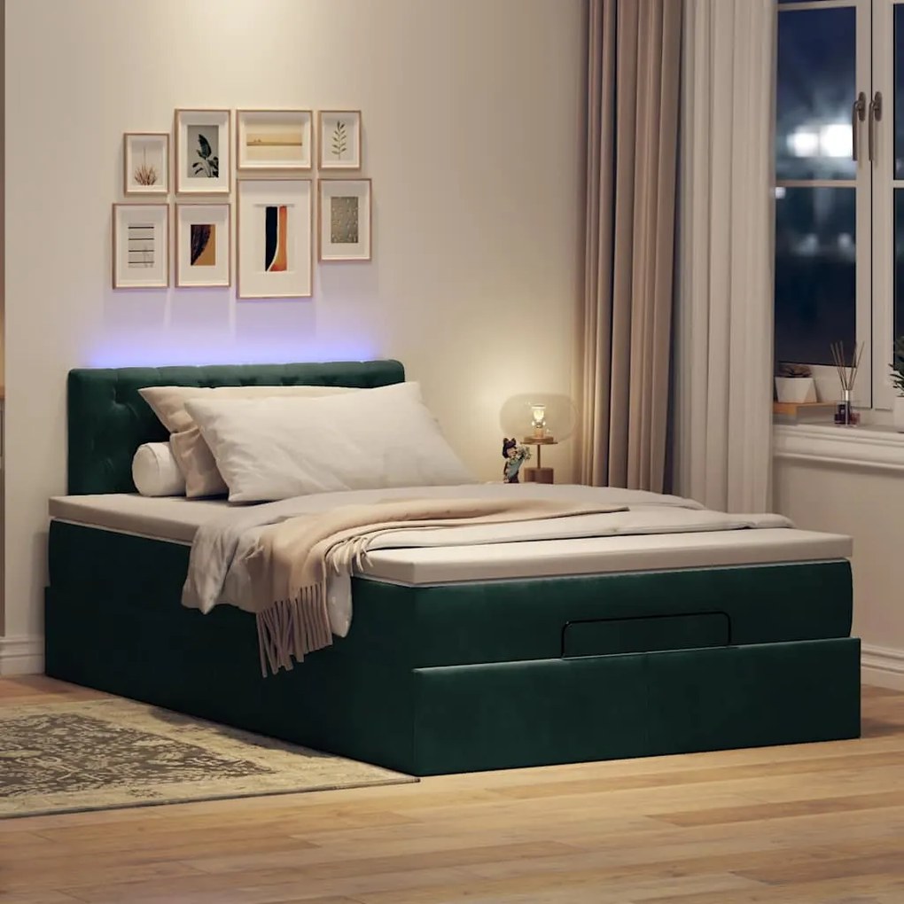 Osmanská postel s matrací & LED tmavě zelená 120x190cm samet 3312683
