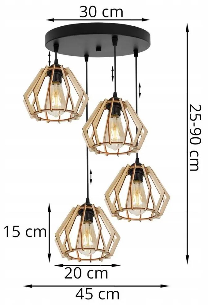 Závěsné svítidlo Timber, 4x dřevěné stínítko,