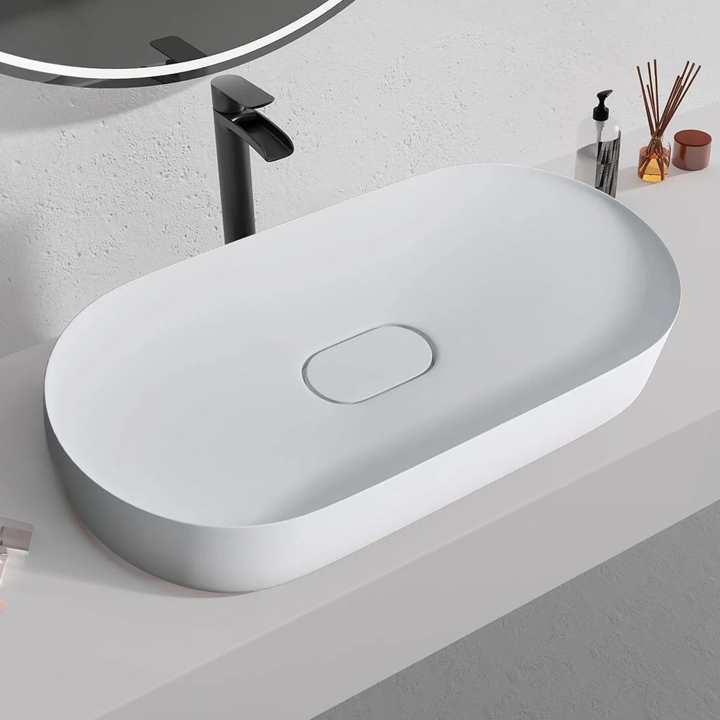 Rea iris, umyvadlo na desku z konglomerátu 700x355x105 mm, bílá matná, REA-U4305