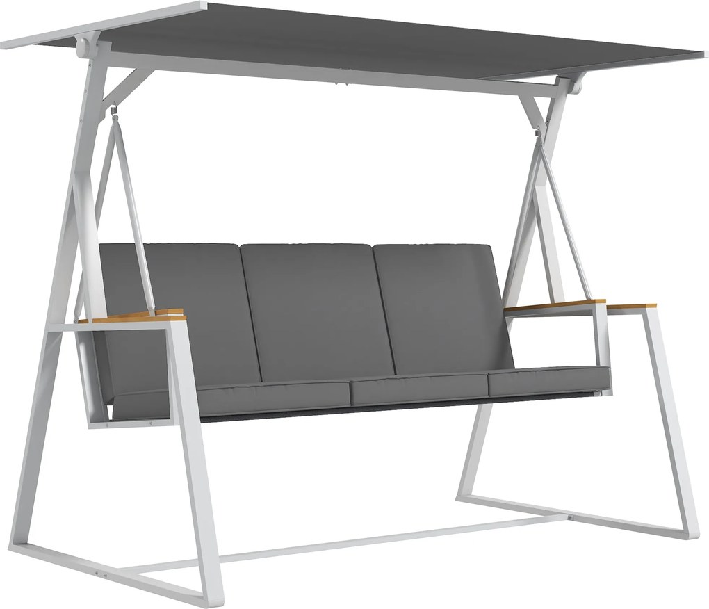 Outsunny 3-místná zahradní houpačka s nastavitelným sklonem stříšky, dodávaný matrac, ocelový rám, rozměry: 205D x 130Š x 175V cm Tmavě šedá | Aosom