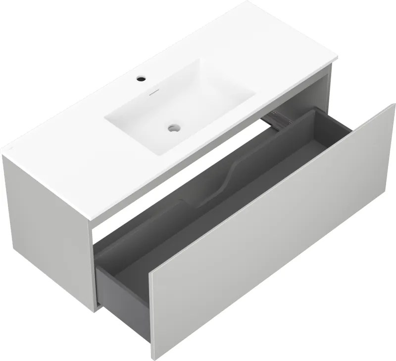 Mexen Orio, koupelnová skříňka 120 cm s umyvadlem Otis, 1 zásuvka, šedá matná/bílá matná, 91A10-12047-1-BF62-W18M01