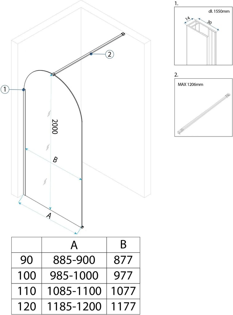 Rea Heaven, sprchová zástěna Walk-in 90 cm, měděná matná, REA-K6686