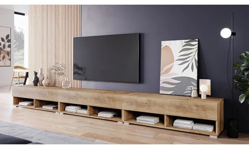 TV stolek Adenik 300, Barva: wotan / černý lesk, Osvětlení: osvětlení LED - bílé