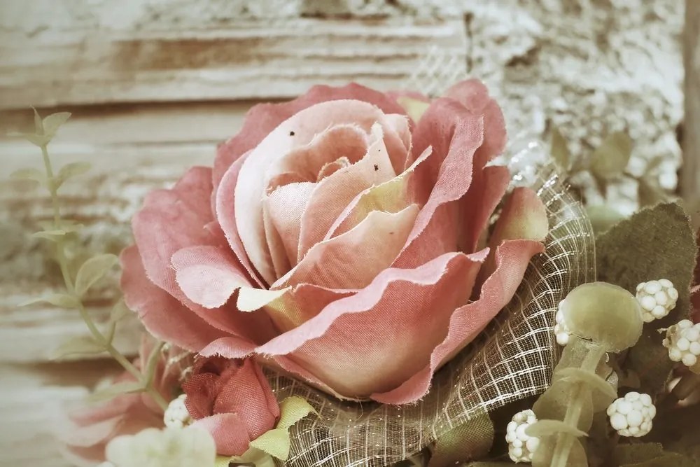 Obraz růžová vintage růže - 90x60 cm