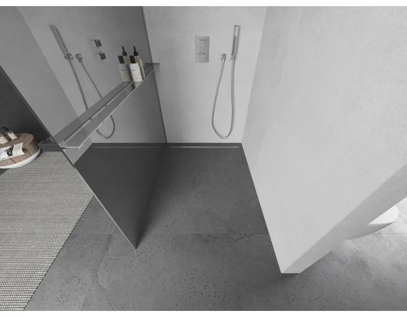 Mexen Kioto+, sprchová zástěna s poličkou a držákem na ručníky 110 x 200 cm, 8mm sklo vzor zrcadlo, chromový profil, 800-110-121-01-50