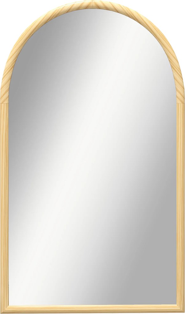 HOMCOM nástěnné obloukové zrcadlo, 110 x 65 cm, dřevěný rám, obloukové zrcadlo pro obývací pokoj, ložnici, vstupní prostor, přírodní dřevo