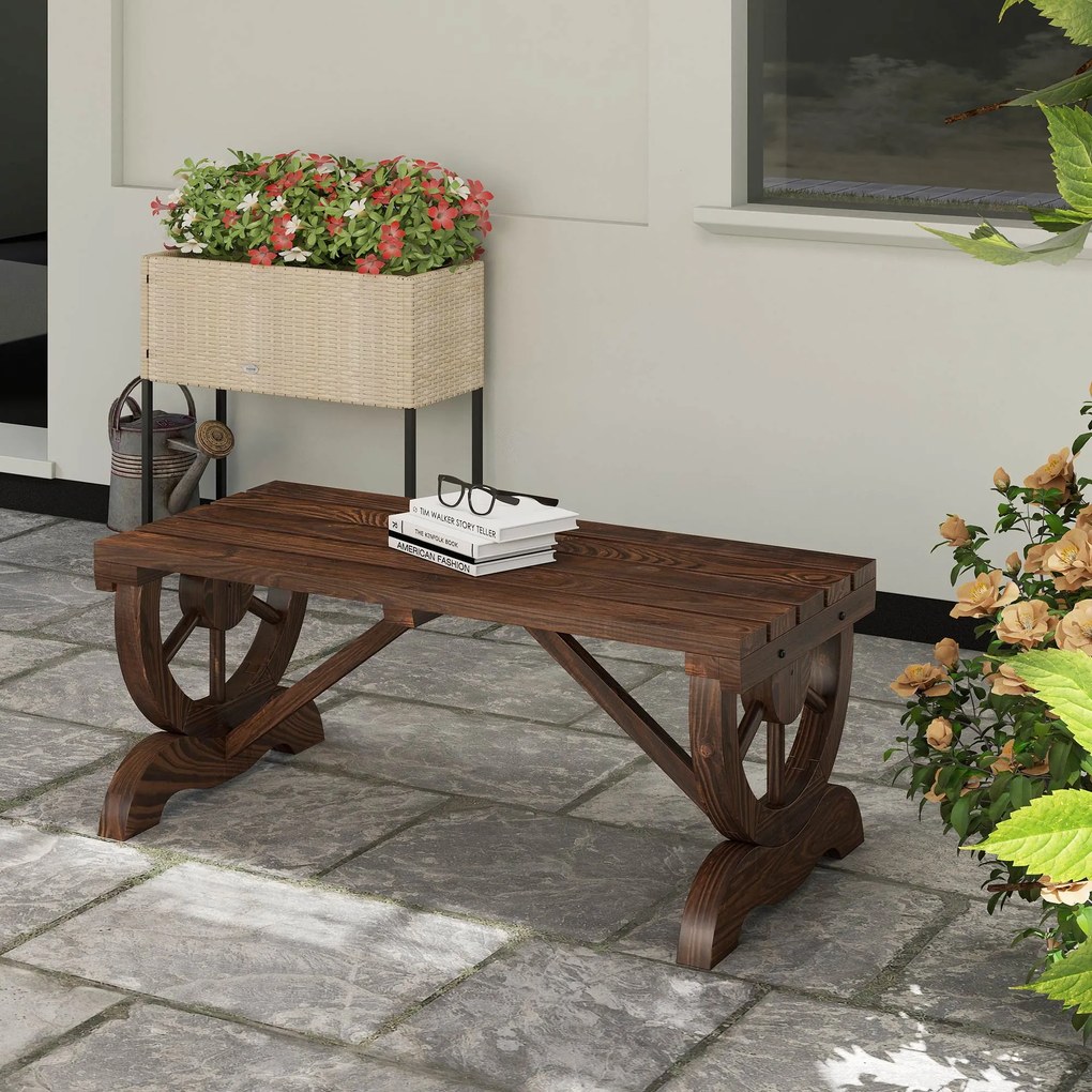 Outsunny Zahradní lavička Dřevěná lavička odolná proti povětrnostním vlivům Zahradní nábytek Rustikální lavička Přírodní 98 x 50 x 39,5 cm | Aosom