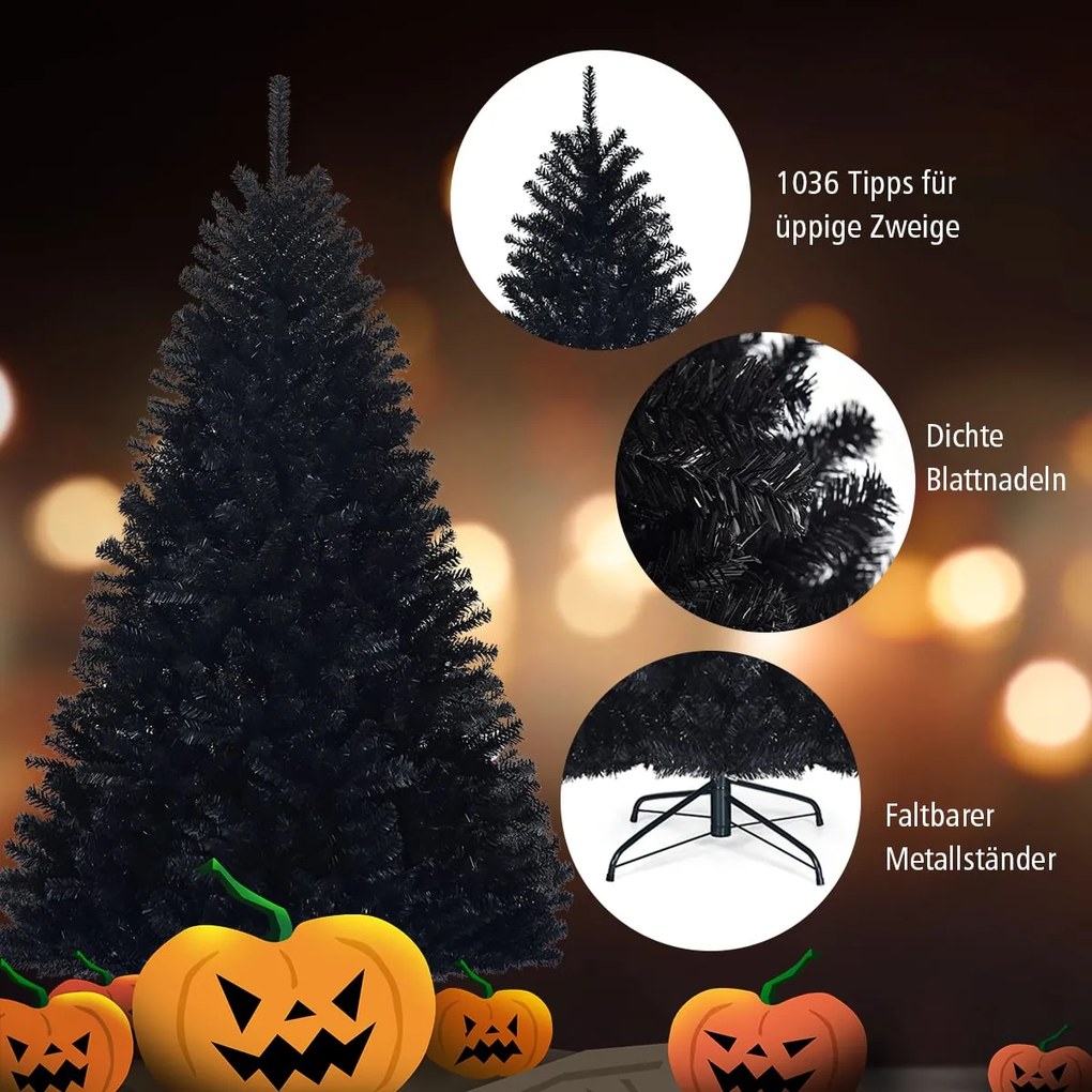 Costway 180 cm vysoký umělý skládací Halloween vánoční stromeček PVC hroty černé