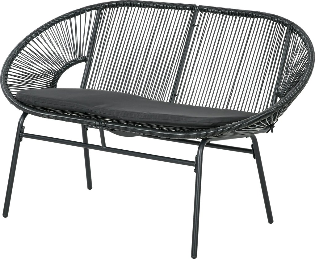 Outsunny 2-místná zahradní židle Acapulco s opěrkami, polstrováním a ocelovým rámem, nosnost 260 kg, pro balkon, terasu, patio, 132x72x83 cm, černá