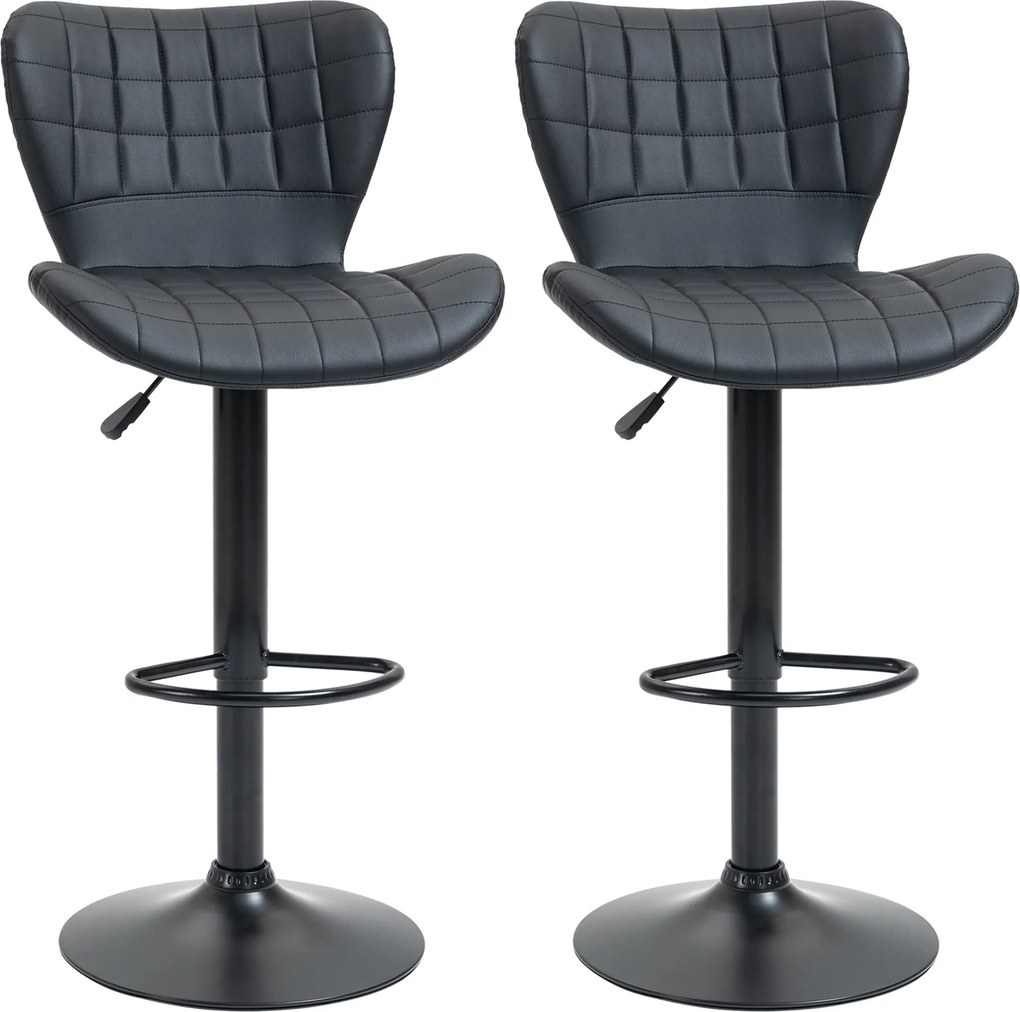 HOMCOM barová židle sada 2 ks retro design výškově nastavitelná 360° otočná černá kůže pro domácí kancelář stabilní 47 x 51,5 x 89-109 cm