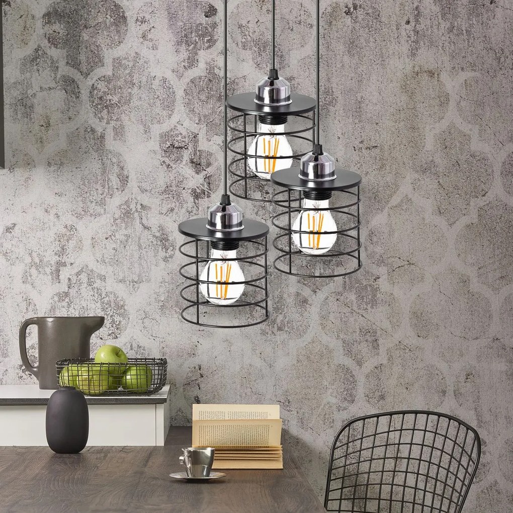 Toolight - Stropní lampa závěsná trojitá kovová 3xE27 392204, černá, OSW-04003
