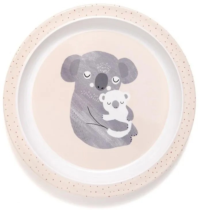 PETIT MONKEY Dětský melaminový talíř s okraji Koala, béžová barva, melamin