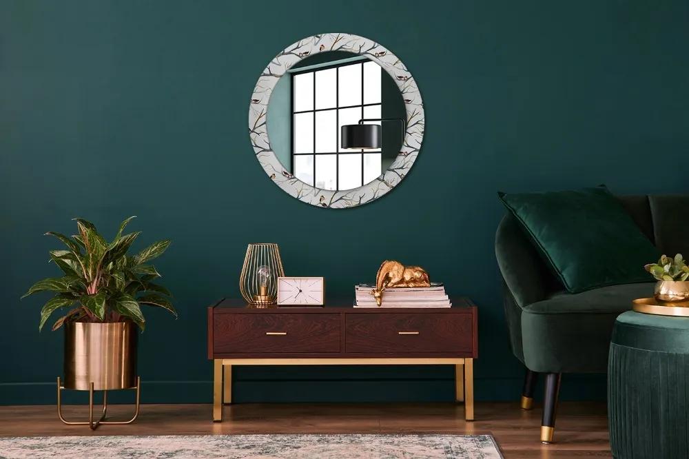 Kulaté dekorativní zrcadlo Větve vrabců ptáků fi 70 cm