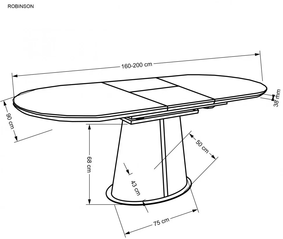 ROBINSON — 160x90x76 cm (+rozklad 40 cm), keramika, kov, dekor béžový mramor Halmar