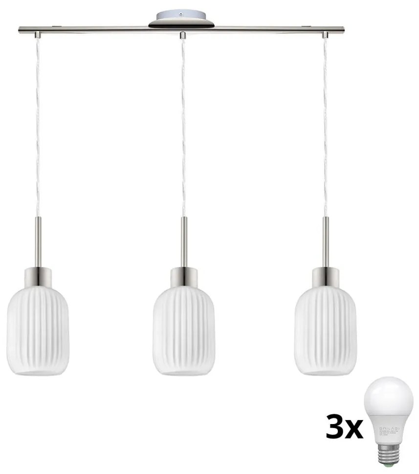 LED Lustr na lanku HARMA 3xE27/60W/230V matný chrom/bílá