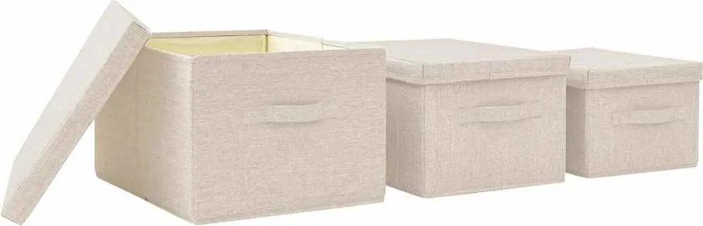 Stohovatelné úložné boxy 3dílná sada textil krémové 332920