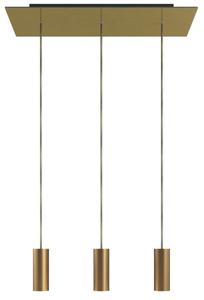 creative cables Závěsná lampa se 3 světly, s obdélníkovým XXL baldachýnem Rose-one, textilním kabelem a kovovými stínidly Tub-E14 Barva: Matný černý dibond