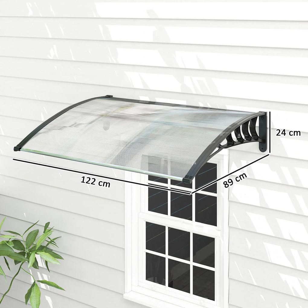 Outsunny Přední Dveřní Kryt 89 x 122 cm z Polykarbonátu, Zakřivený Kryt s UV Ochrannou, Sluneční Clona proti Dešti pro Venku, Bílý