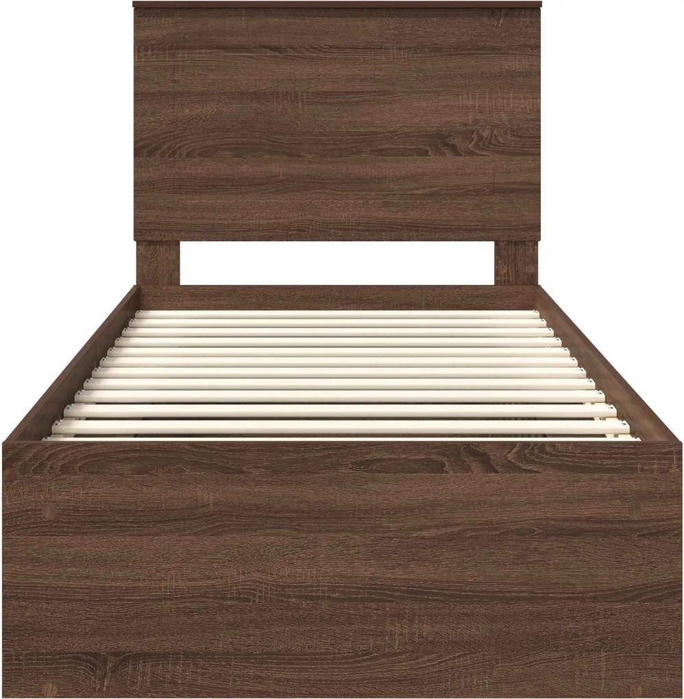 Rám postele s čelo Hnědý dub 100 x 200 cm Masivní borové dřevo 3409396
