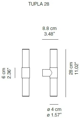 Quadrifoglio Group K27PAE0L00 Tupla 28, koupelnové svítidlo z hliníku, 2x4,3W LED 2700K, výška 28cm, IP44