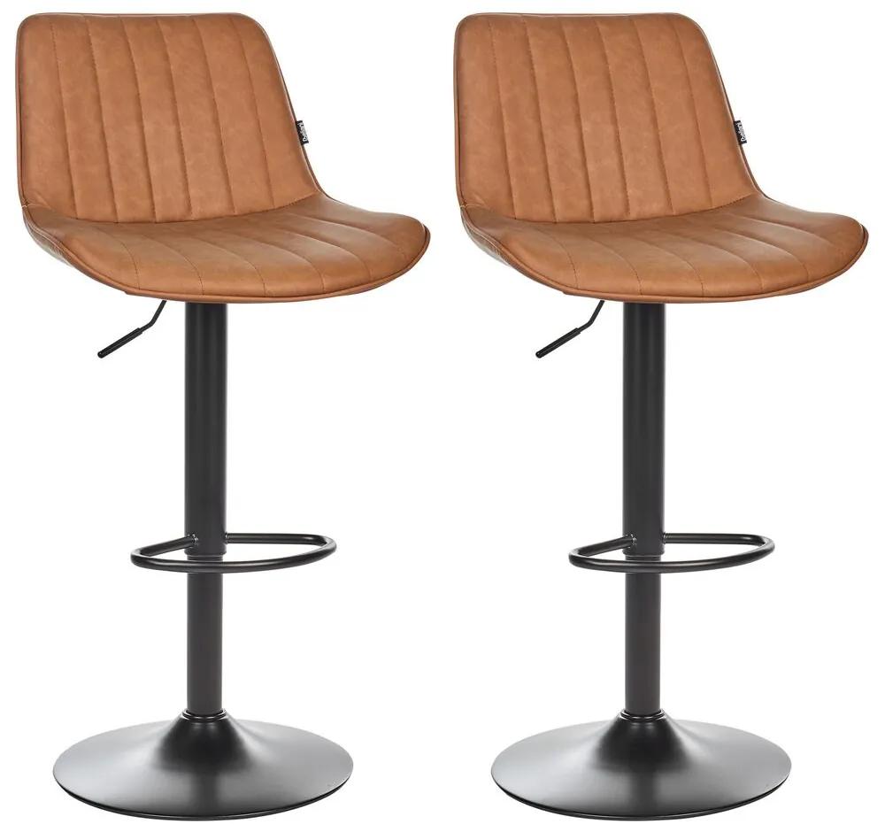 Sada 2 otočných barových židlí z umělé kůže hnědé DUBROVNIK Beliani