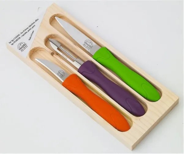 3dílná sada nožíků a škrabky v dřevěné krabičce Jean Dubost Rainbow