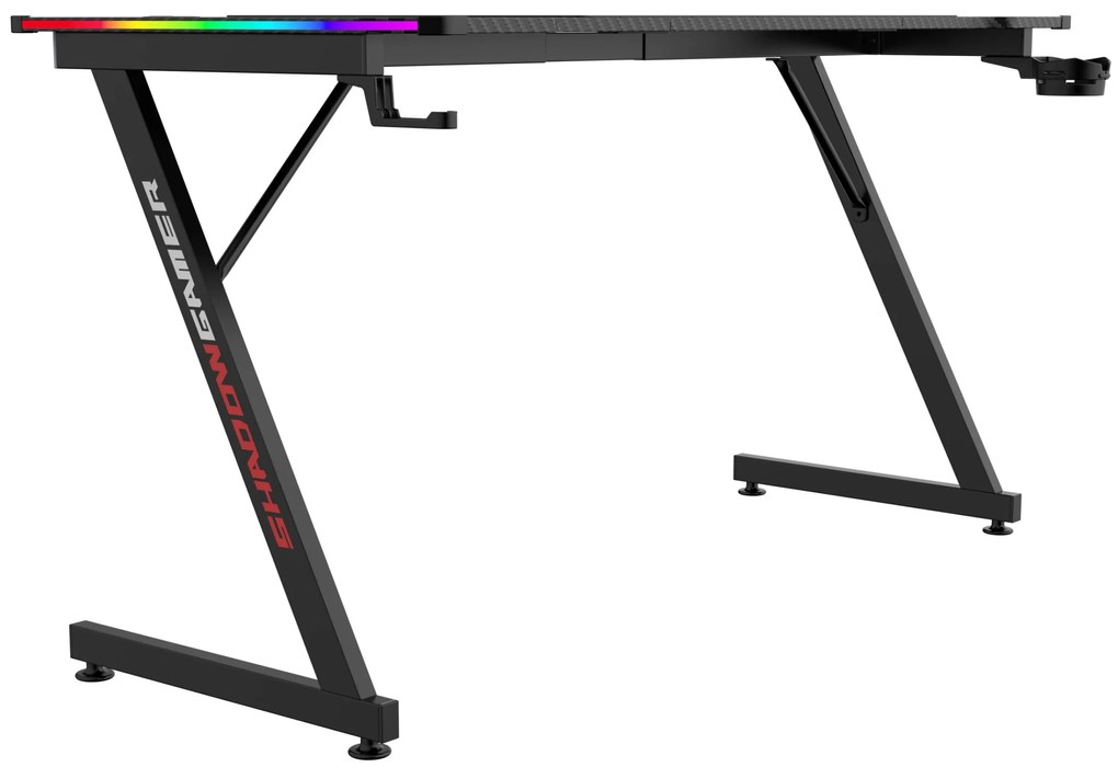 Herní stůl SHADOW GAMER 2.0 140 cm LED RGB černý