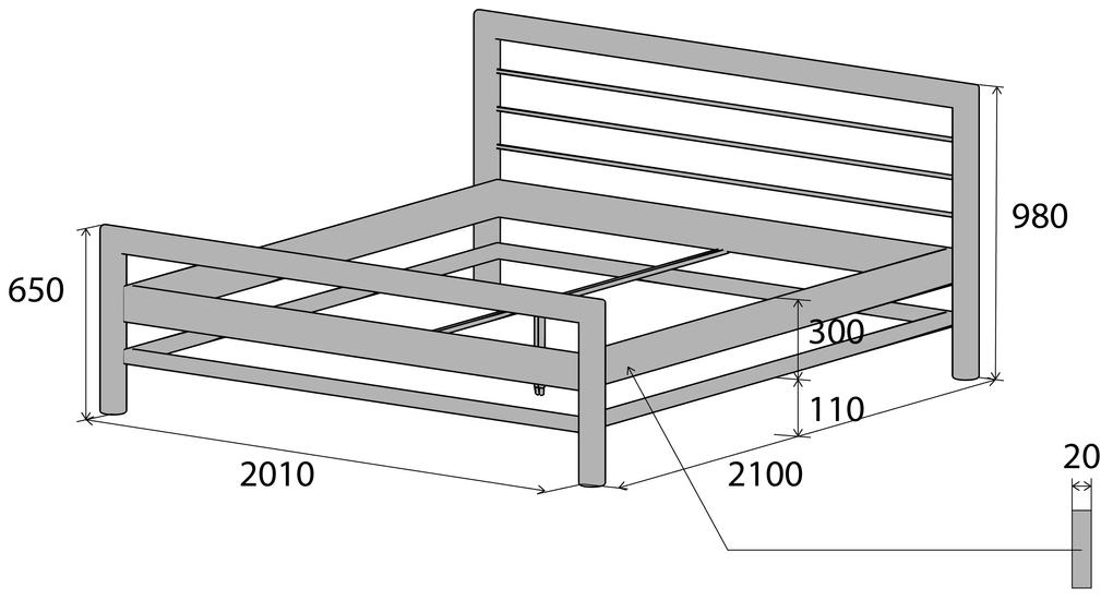 Nábytek ATIKA s.r.o. Kovová postel MANCHESTER Povrchová úprava: stříbrná RAL 9006, Rozměr: 160 x 200 cm