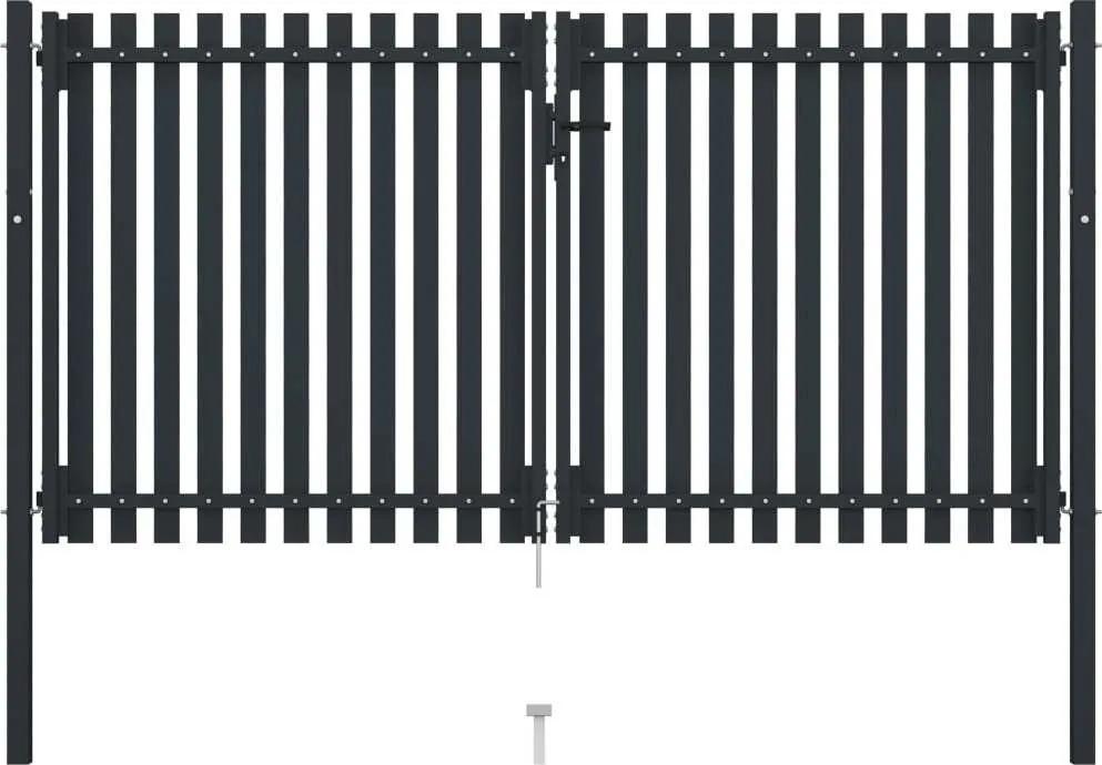 vidaXL Dvoukřídlá plotová branka ocelová 306 x 220 cm antracitová [146354]