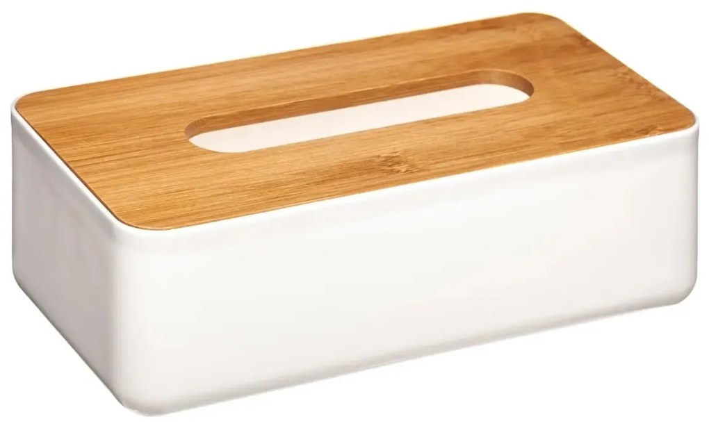 Box na kapesníky Natureo White, 26x9x13 cm, bílá/s dřevěnými prvky